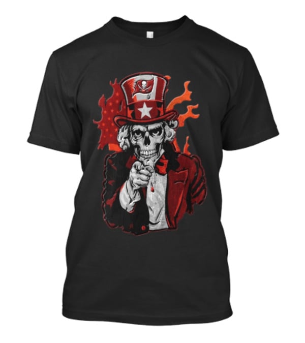 Tampa Bay Buccaneers Uncle Sam Skull American Flag Flames T-Shirt