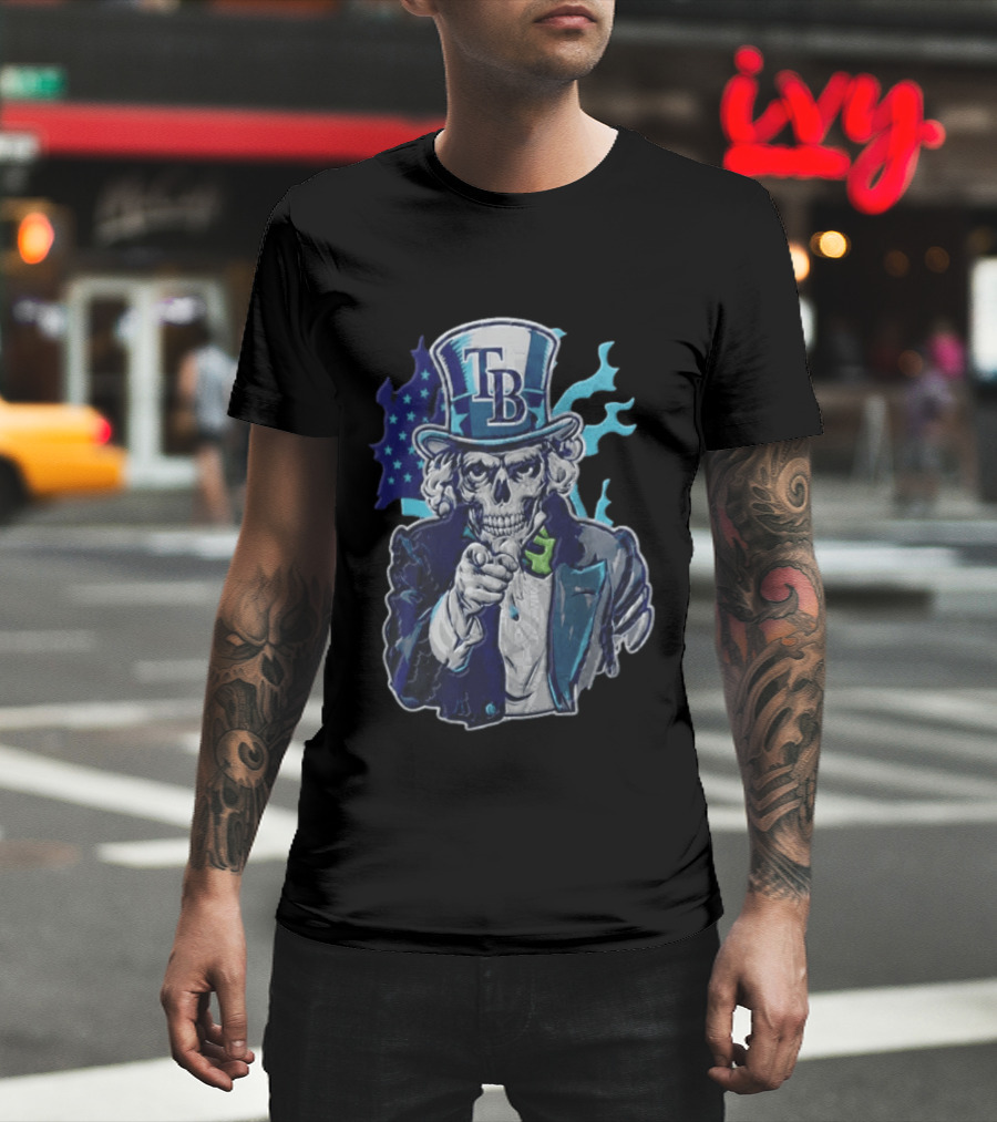 Tampa Bay Rays Skeleton Uncle Sam American Flag T-Shirt