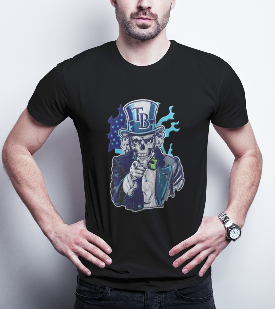 Tampa Bay Rays Skeleton Uncle Sam American Flag T-Shirt