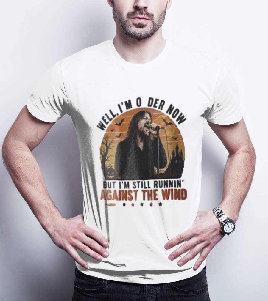 Well I'm Older Now But I'm Still Runnin' Against The Wind Bearded Singer Halloween Sunset Castle T-Shirt