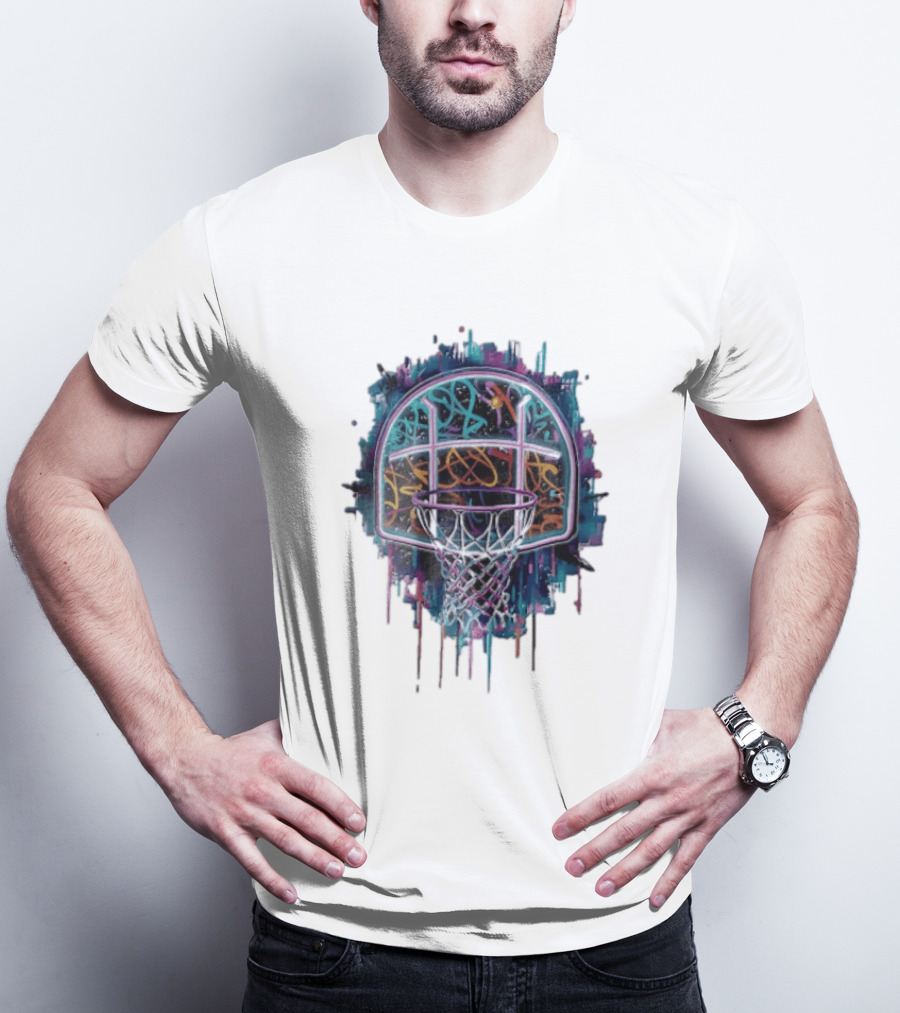Neon Graffiti Basketball Backboard Dripping Multicolor T-Shirt