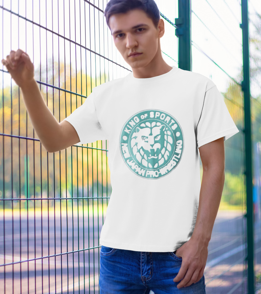 New Japan Pro Wrestling King Of Sports Teal Circular Lion Head T-Shirt