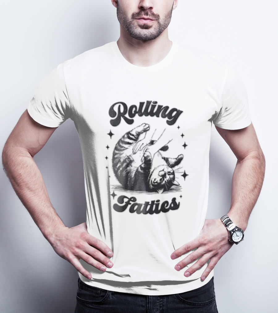 Rolling Fatties Chubby Tabby Cat Belly Rub Stars Line T-Shirt