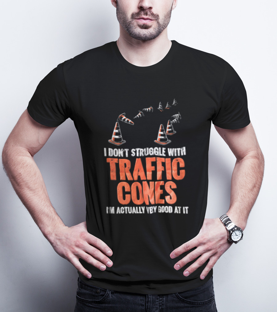 Flying Orange Pylons I Don't Struggle With Traffic Cones Distressed T-Shirt