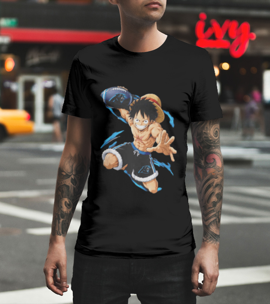 Carolina Panthers Anime Character Holding Football Blue Swirls T-Shirt
