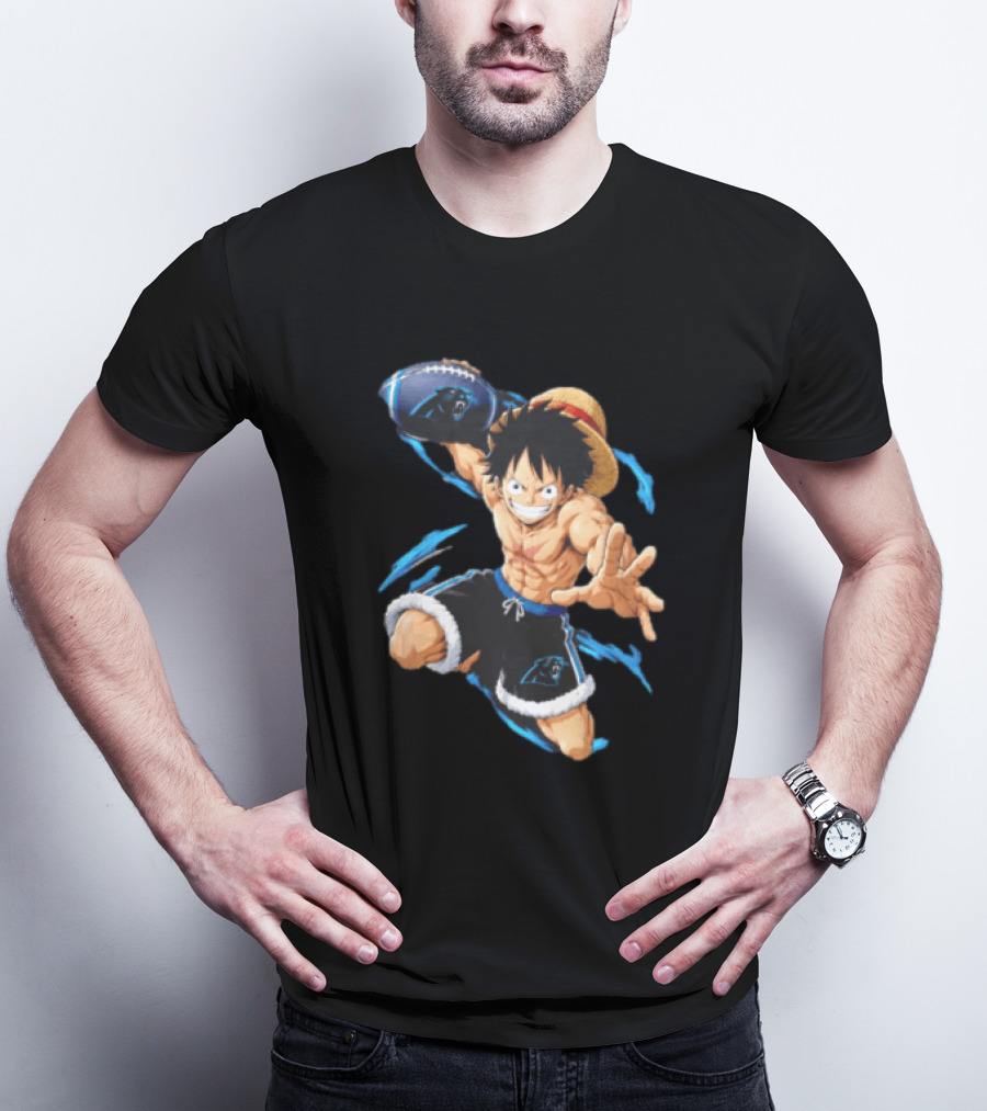 Carolina Panthers Anime Character Holding Football Blue Swirls T-Shirt