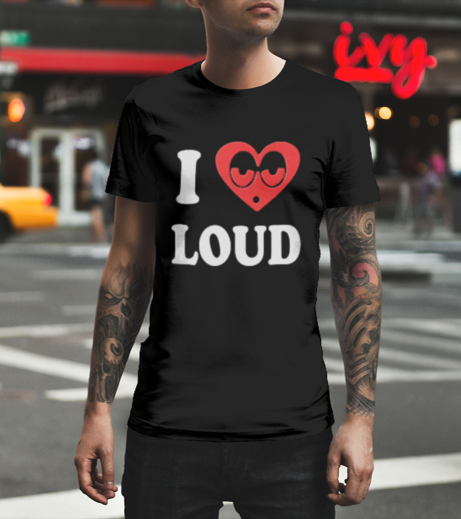 I Love Loud Red Heart Droopy Eyes Cartoon T-Shirt
