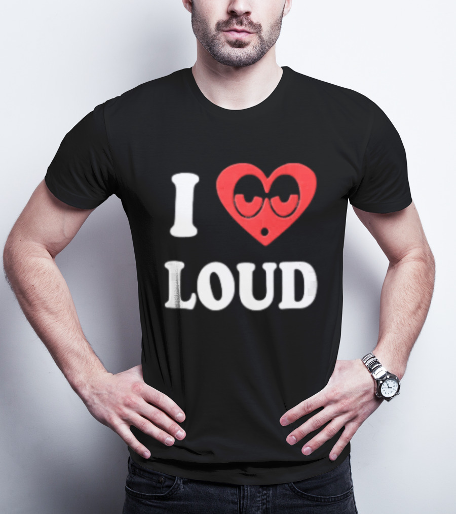 I Love Loud Red Heart Droopy Eyes Cartoon T-Shirt