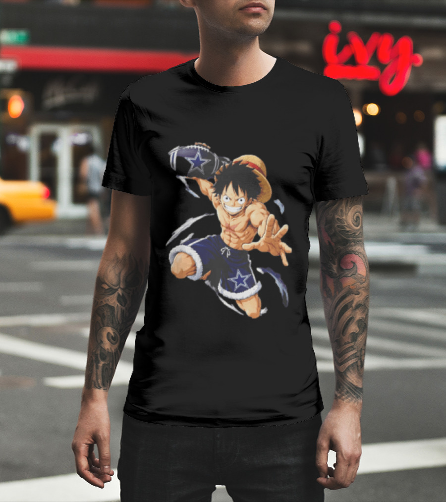 Dallas Cowboys Anime Luffy With Football Iconic Action T-Shirt