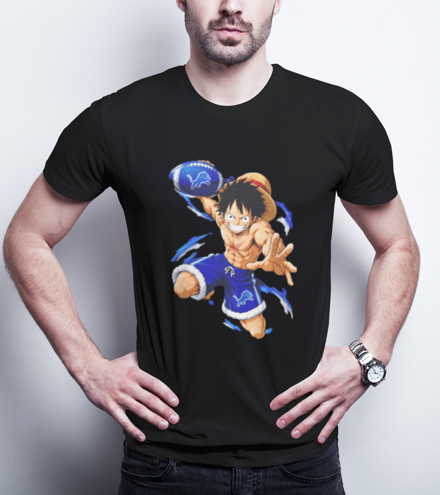 Detroit Lions Luffy Anime Football Action Pose T-Shirt
