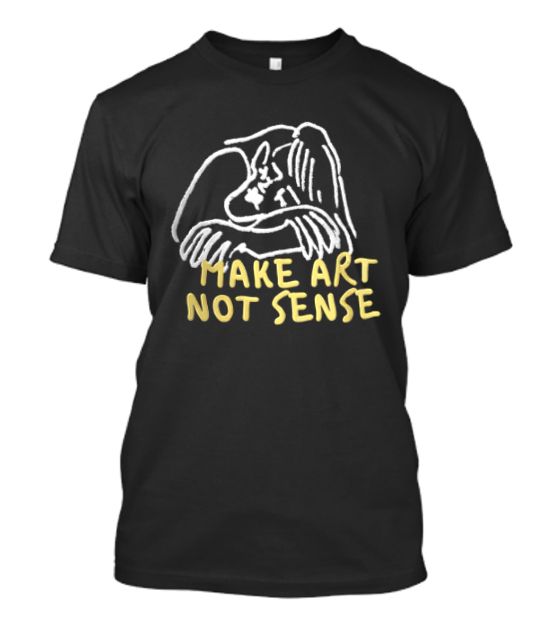 Make Art Not Sense White Line Figure Hugging Knees T-Shirt