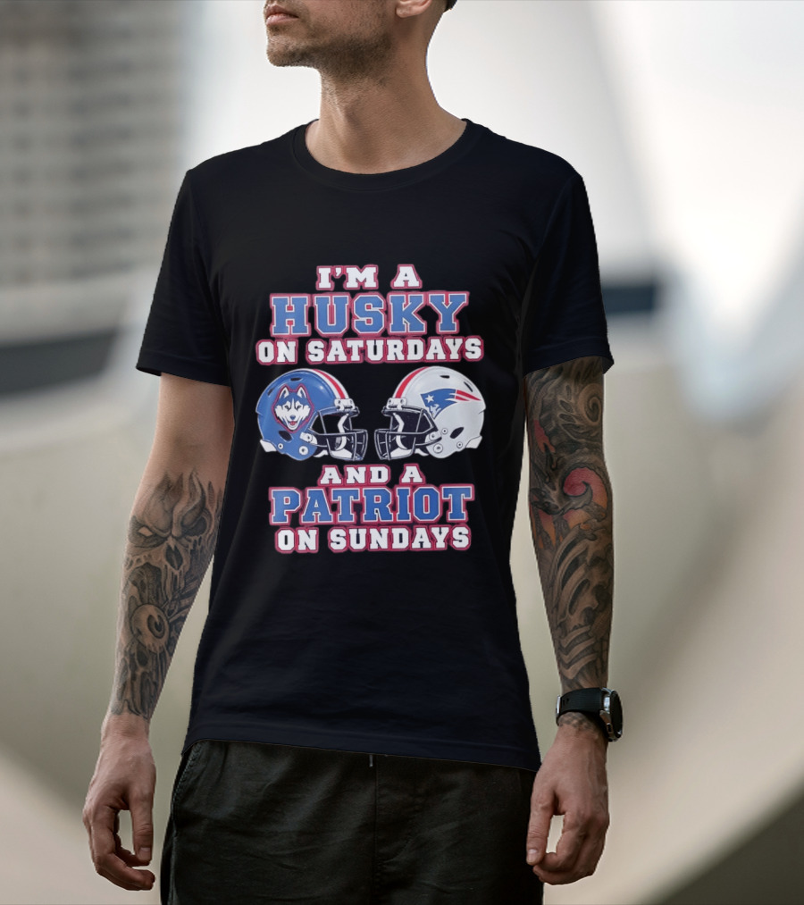 I'm A Husky On Saturdays And A Patriot On Sundays Football Helmets T-Shirt
