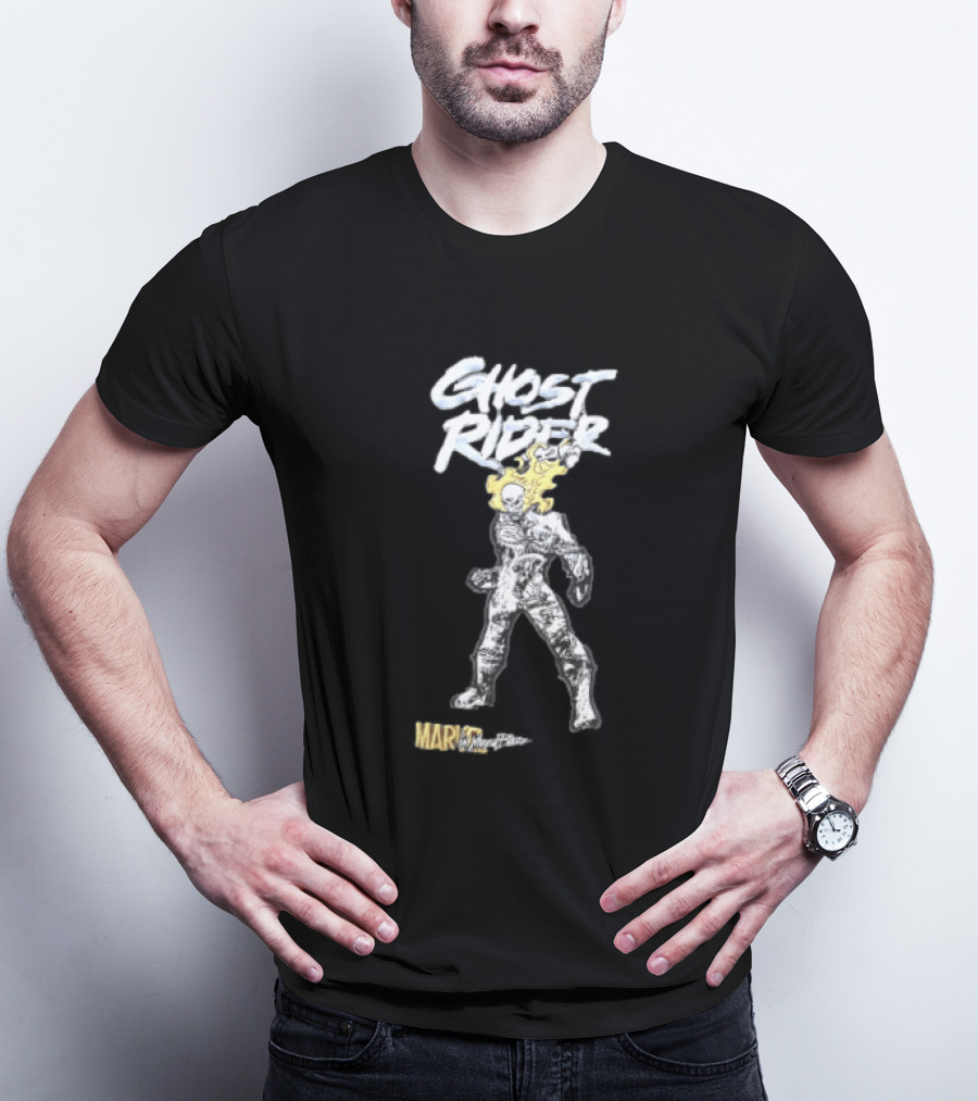 Marvel Ghost Rider Johnny Blaze Flaming Skull Comic Sketch T-Shirt