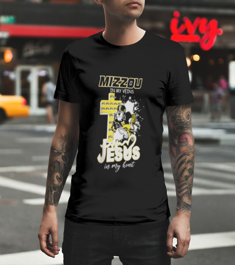 Mizzou In My Veins Jesus In My Heart University Of Missouri Tiger Cross T-Shirt