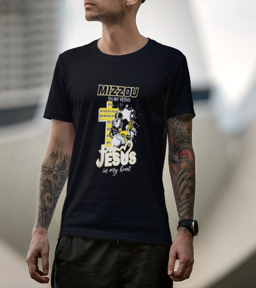 Mizzou In My Veins Jesus In My Heart University Of Missouri Tiger Cross T-Shirt
