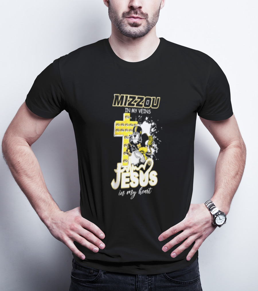 Mizzou In My Veins Jesus In My Heart University Of Missouri Tiger Cross T-Shirt