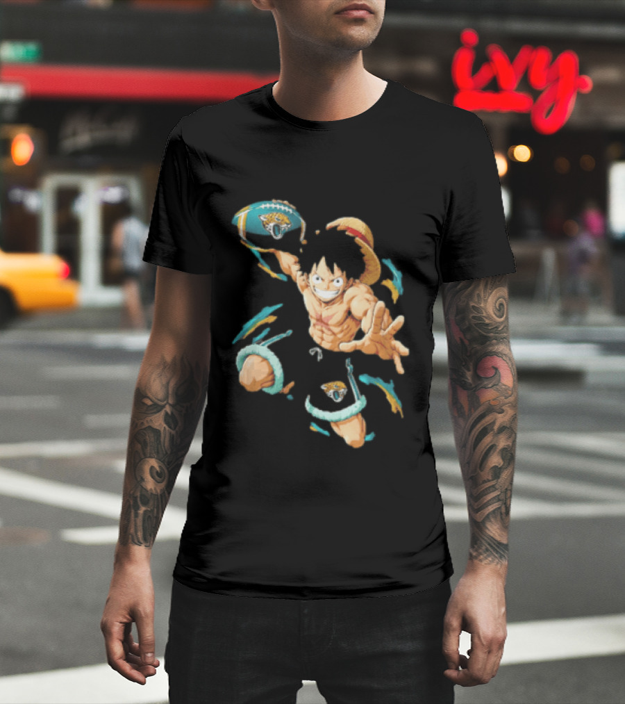 Jacksonville Jaguars Anime Character With Straw Hat Throwing Football T-Shirt