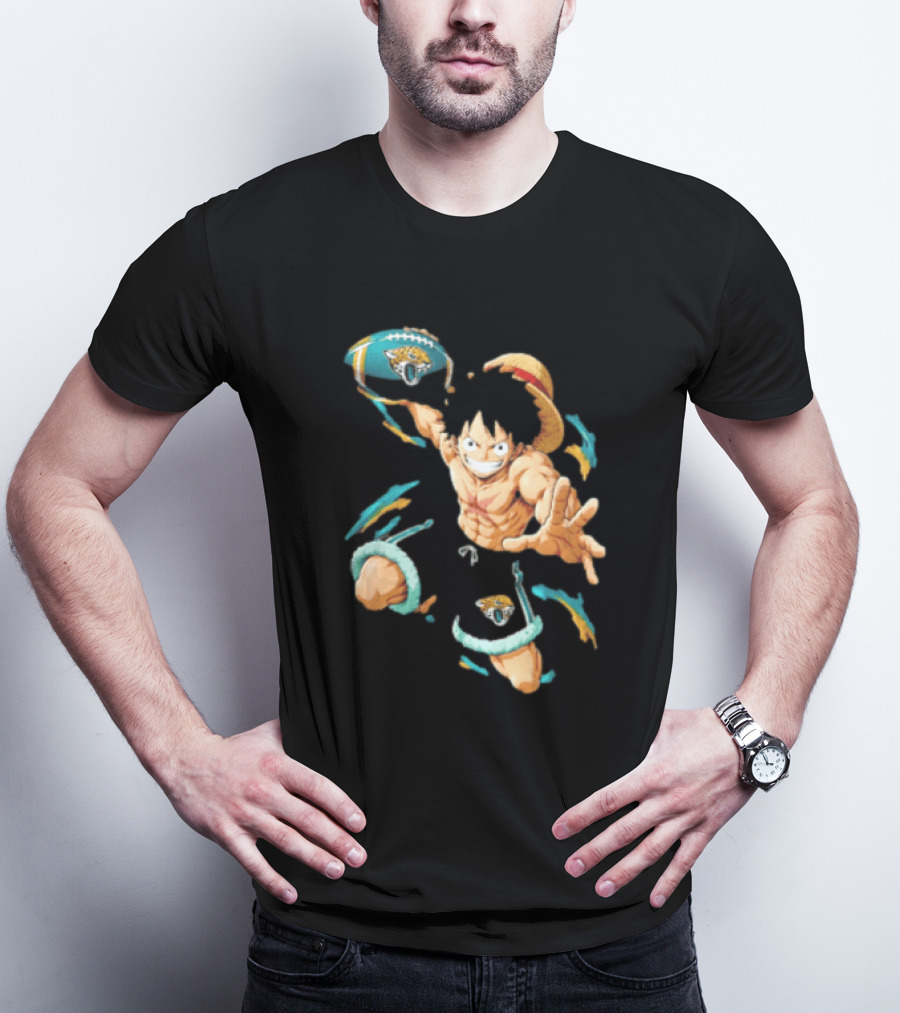 Jacksonville Jaguars Anime Character With Straw Hat Throwing Football T-Shirt