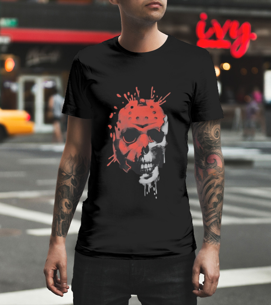 Jason Voorhees Unmasked Skull Horror Splatter T-Shirt