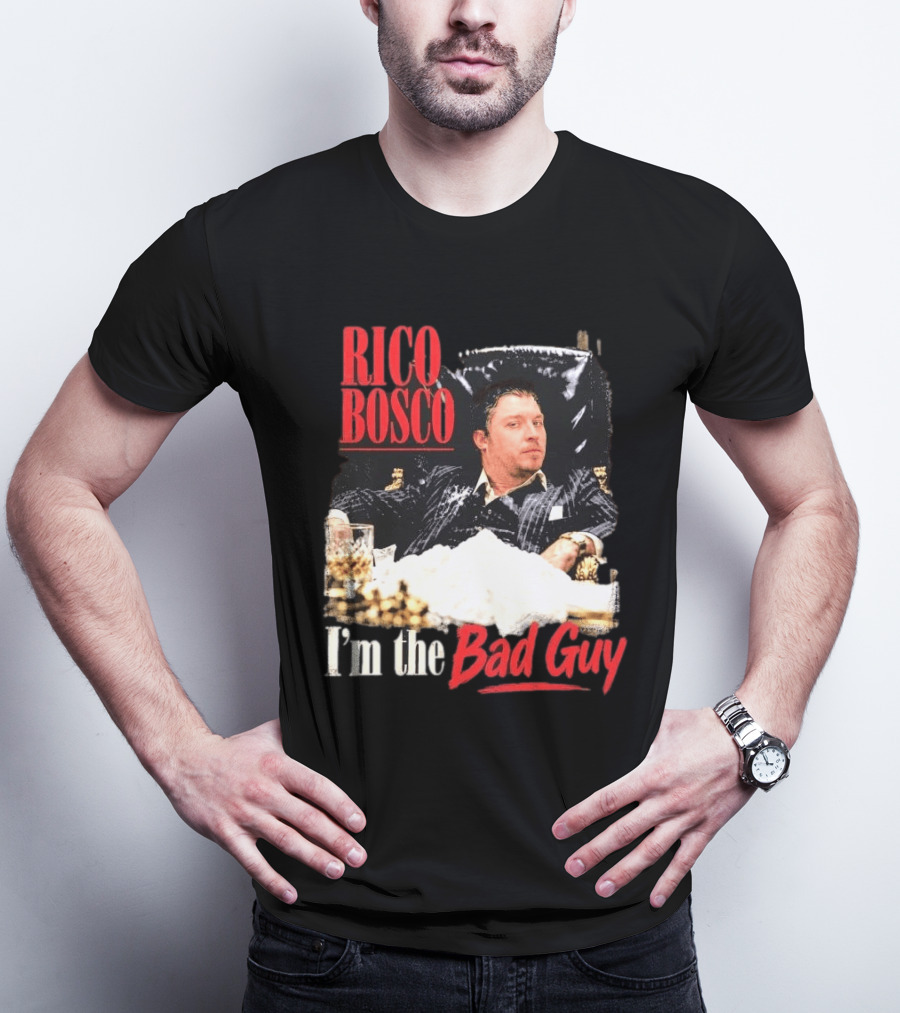 Rico Bosco I'm The Bad Guy Black Suit Reclining Chair Whiskey T-Shirt