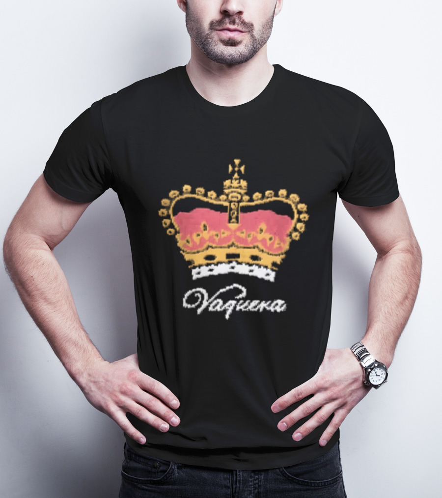 Vaquera Script British Royal Crown Red Gold White Knit T-Shirt