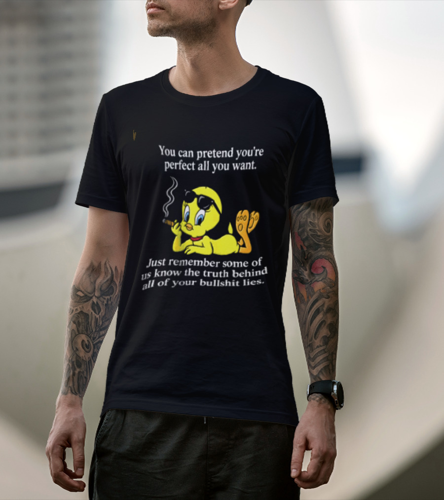 You Can Pretend Youre Perfect All You Want Just Remember Some Of Us Know The Truth Behind All Of Your Bullshit Lies Tweety Bird Smoking T-Shirt