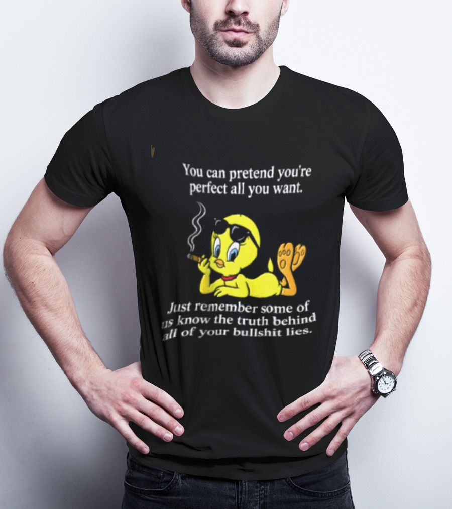 You Can Pretend Youre Perfect All You Want Just Remember Some Of Us Know The Truth Behind All Of Your Bullshit Lies Tweety Bird Smoking T-Shirt