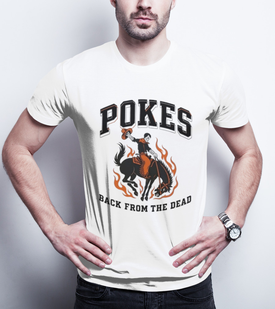 Pokes Back From The Dead Cowboy Riding Flaming Horse T-Shirt
