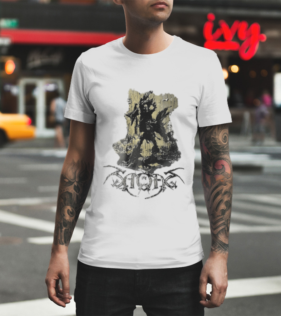 Savatage Skeleton Reaper Flying V Guitar Gold Distressed T-Shirt