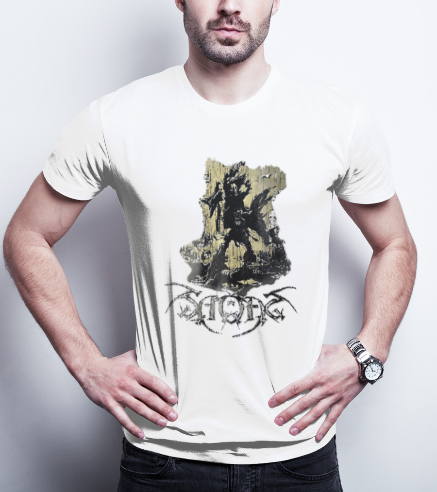 Savatage Skeleton Reaper Flying V Guitar Gold Distressed T-Shirt