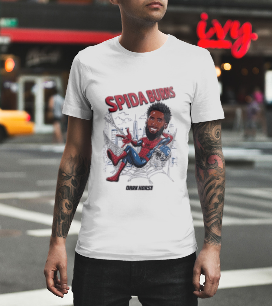 Spida Burns Dark Horse With Spider Man New York Giants T-Shirt