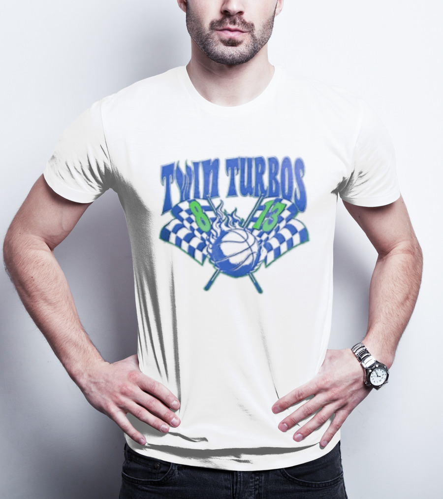 Twin Turbos 8 13 Basketball Checkered Flag Racing T-Shirt