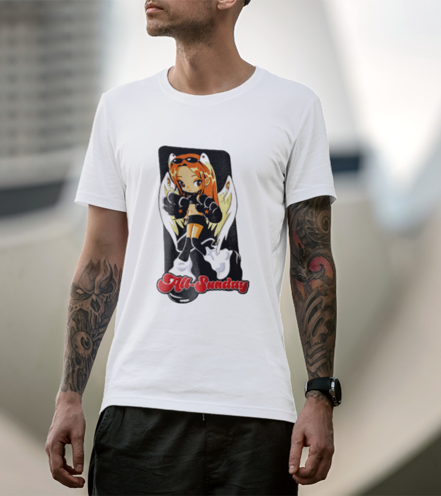 All Sunday Anime Girl With Angel Wings Paw Gloves And Platform Boots T-Shirt
