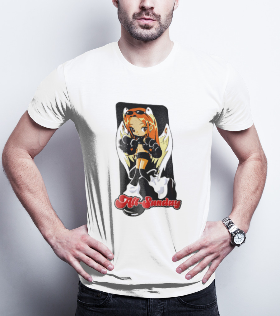 All Sunday Anime Girl With Angel Wings Paw Gloves And Platform Boots T-Shirt