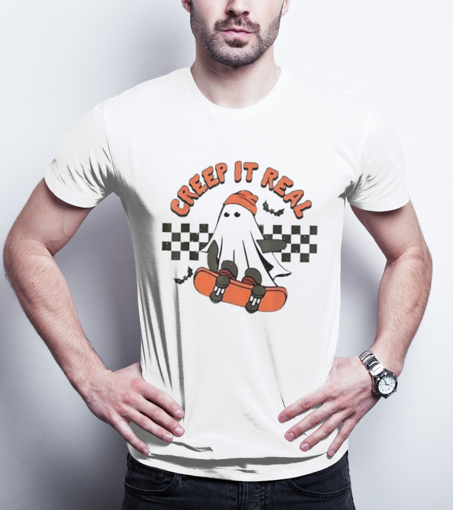 Creep It Real Ghost Skateboard Halloween T-Shirt
