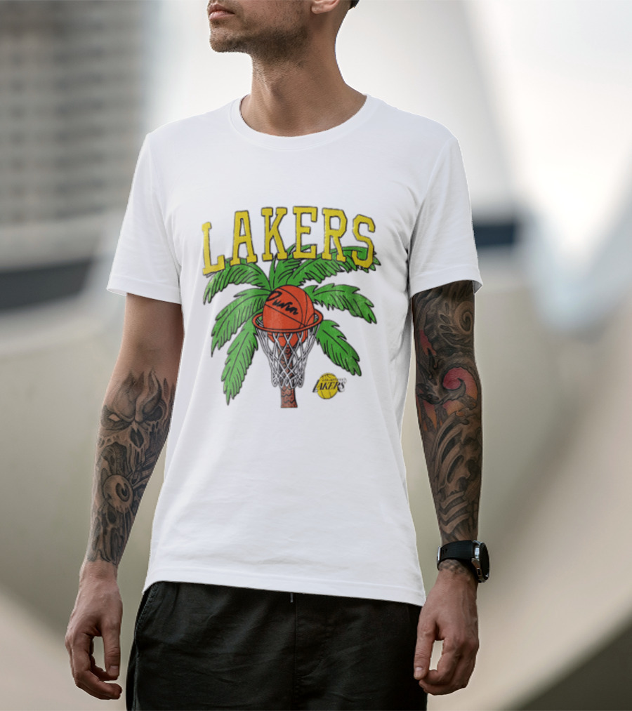 Lakers Palm Tree Basketball Hoop Distressed NBA T-Shirt