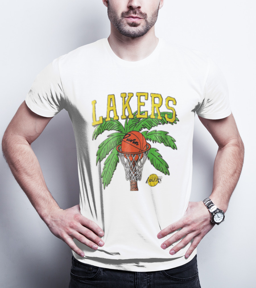 Lakers Palm Tree Basketball Hoop Distressed NBA T-Shirt