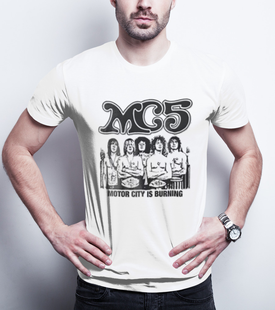 MC5 Motor City Is Burning Monochrome Halftone Band Photo T-Shirt