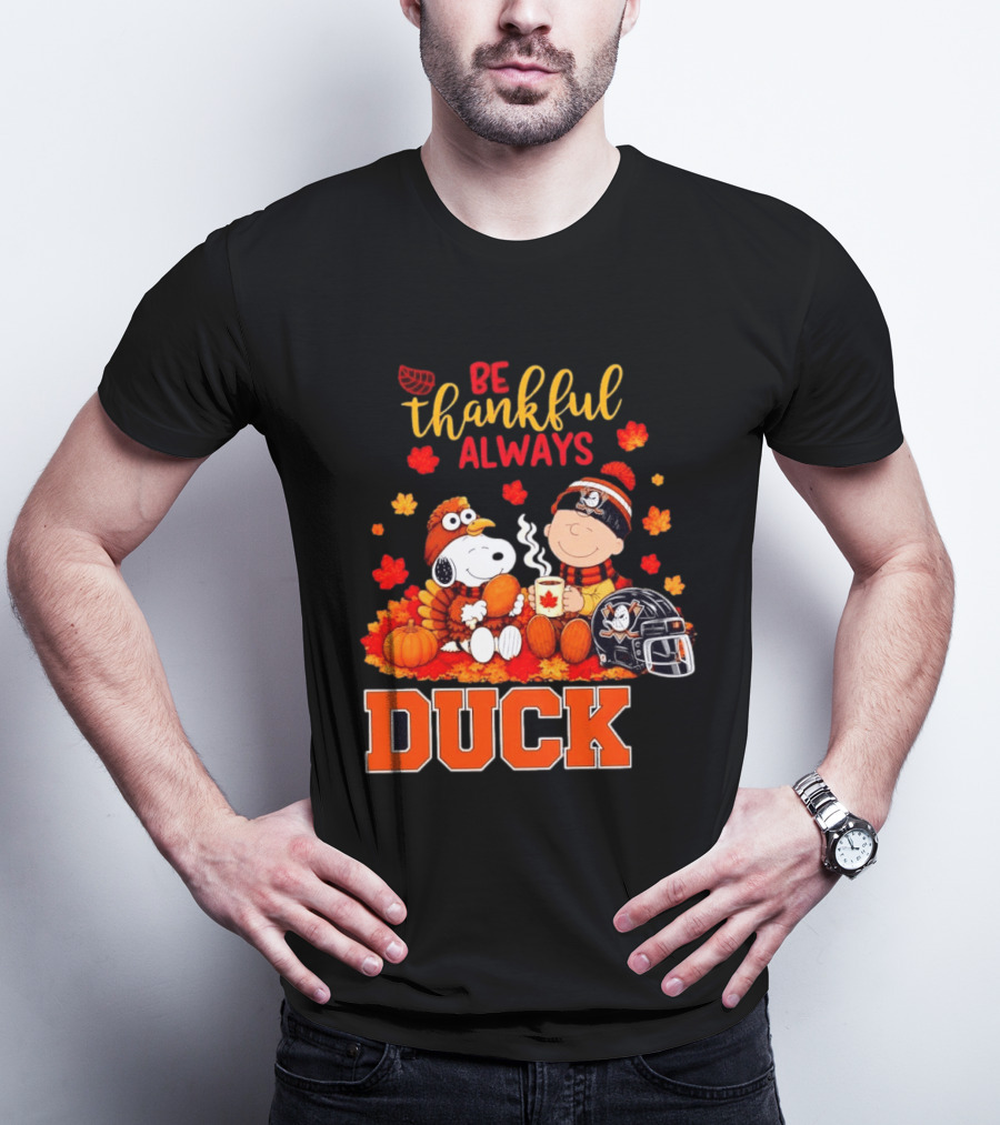 Be Thankful Always Snoopy Charlie Brown Ducks Fans Autumn Leaves T-Shirt