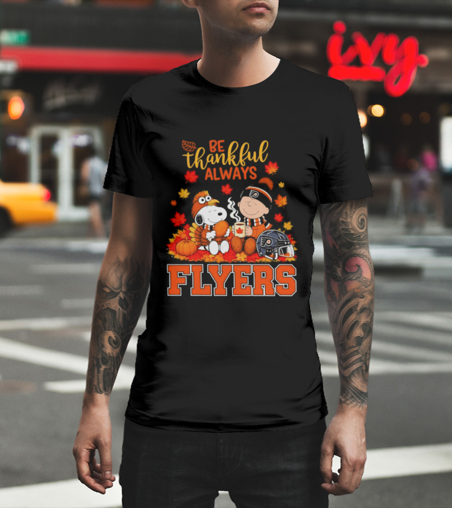 Be Thankful Always Snoopy Charlie Brown Philadelphia Flyers Autumn Leafs T-Shirt
