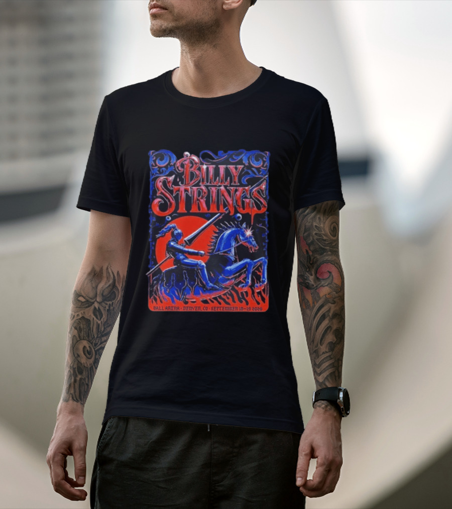 Billy Strings Ball Arena Denver September 18 19 2026 Knight On Horse Tour T-Shirt