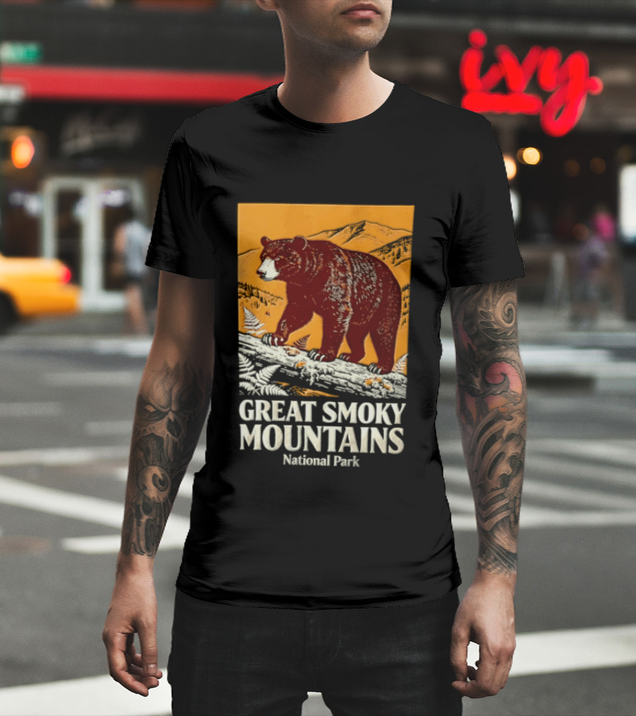 Great Smoky Mountains National Park Black Bear Walking On Log T-Shirt