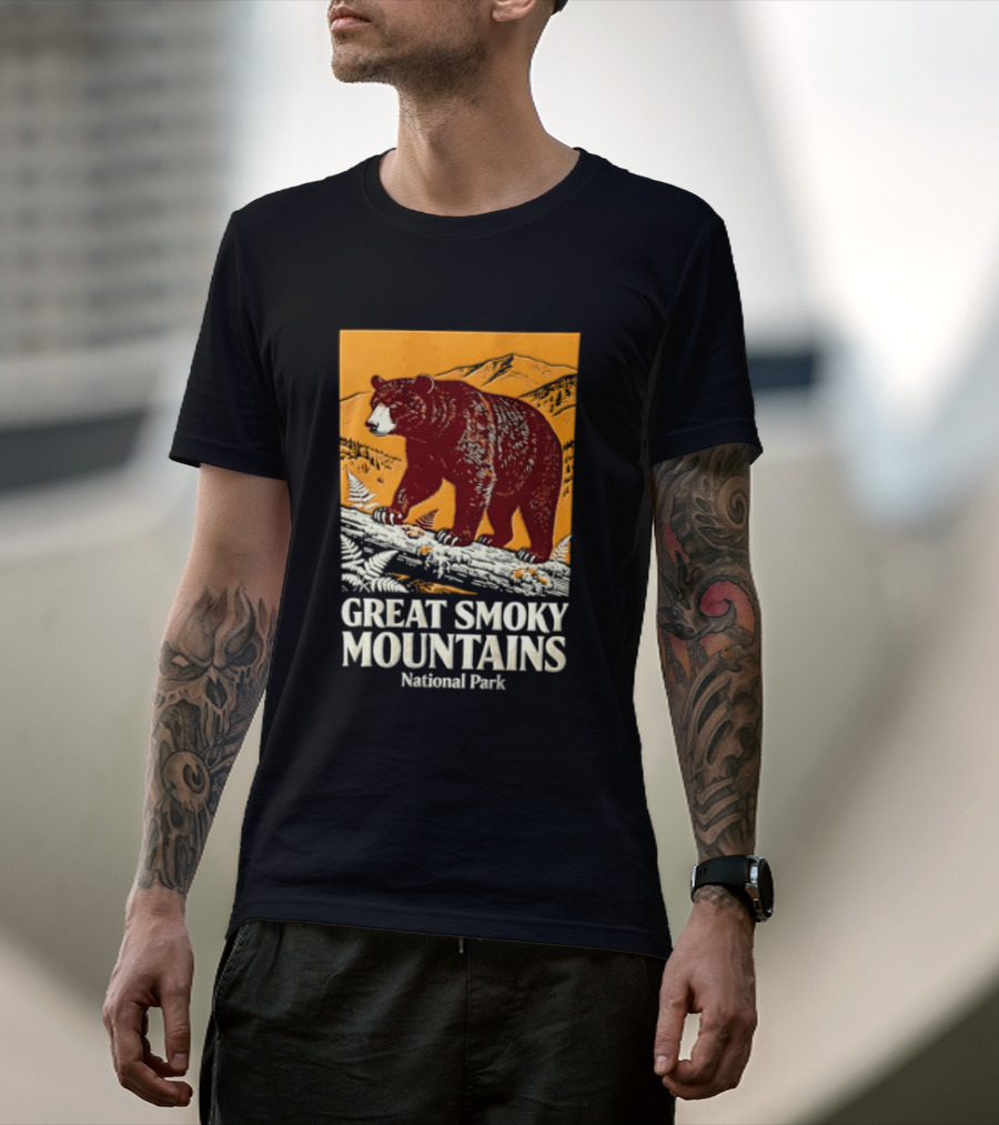Great Smoky Mountains National Park Black Bear Walking On Log T-Shirt