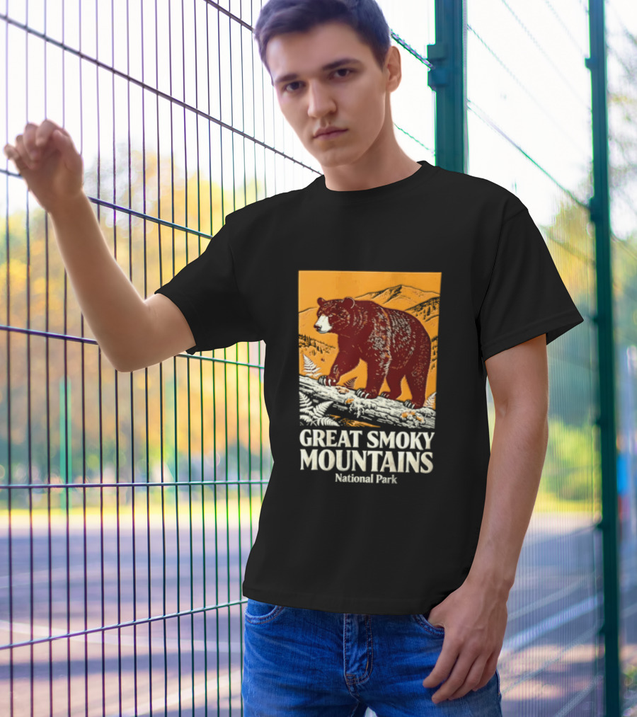 Great Smoky Mountains National Park Black Bear Walking On Log T-Shirt