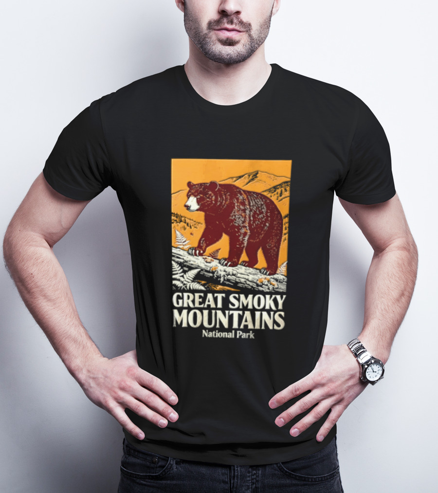 Great Smoky Mountains National Park Black Bear Walking On Log T-Shirt