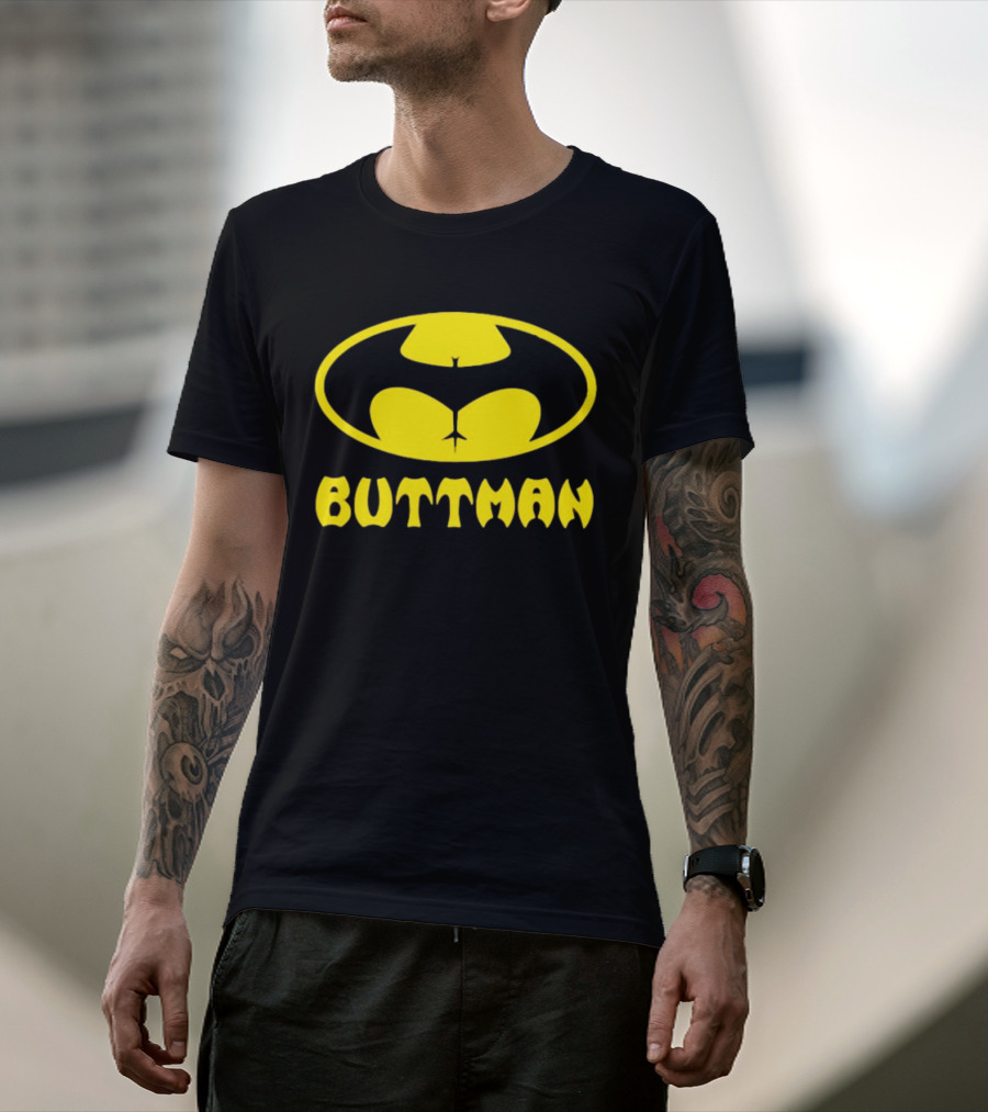 Buttman Batman Superhero Parody Yellow T-Shirt