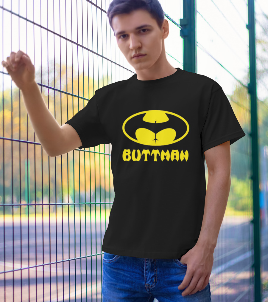 Buttman Batman Superhero Parody Yellow T-Shirt