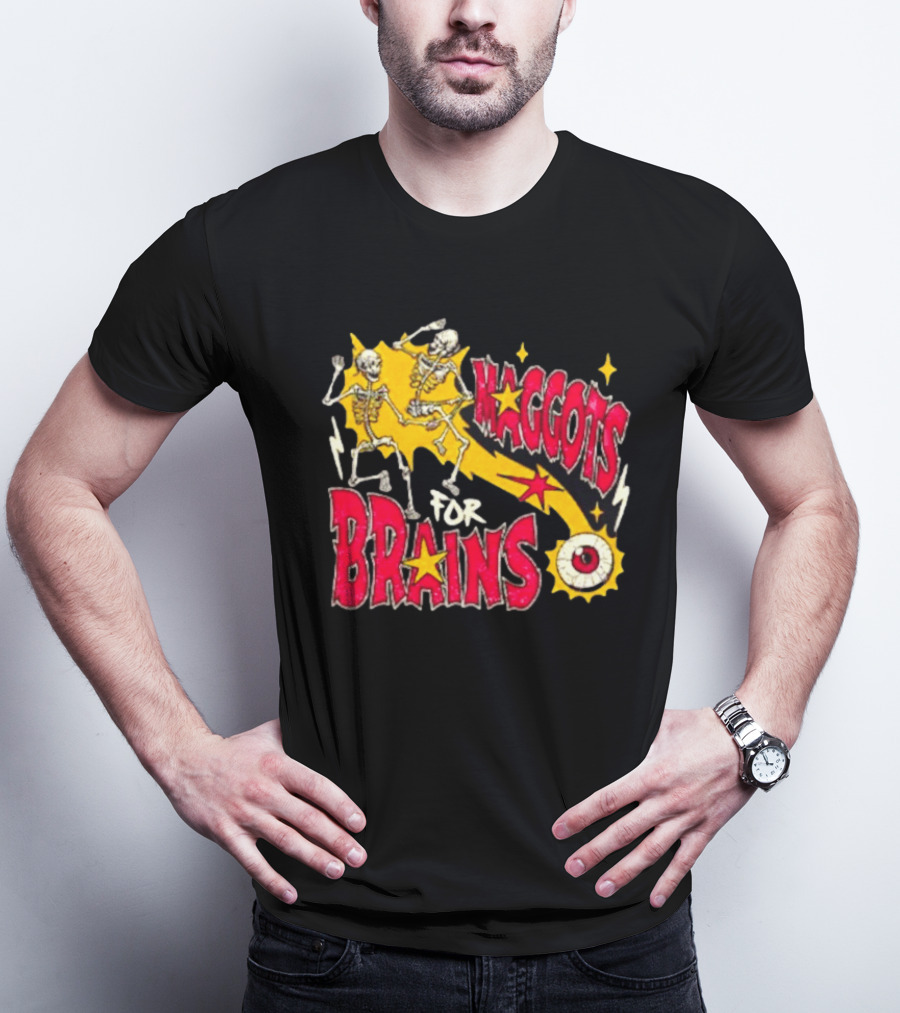 Skeleton Dance Maggots For Brains Halloween Eyeball Stars T-Shirt