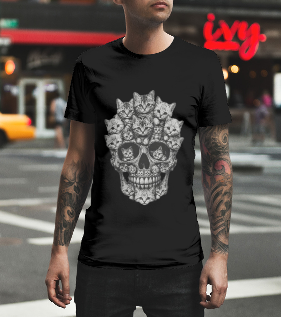 Tabby Kittens Forming Skull Image T-Shirt