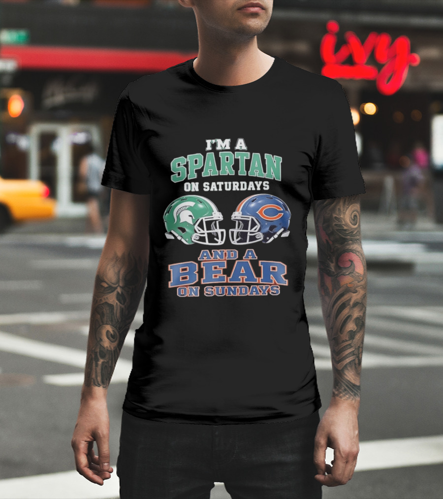 I'm A Spartan On Saturdays Bear Helmet Sundays T-Shirt